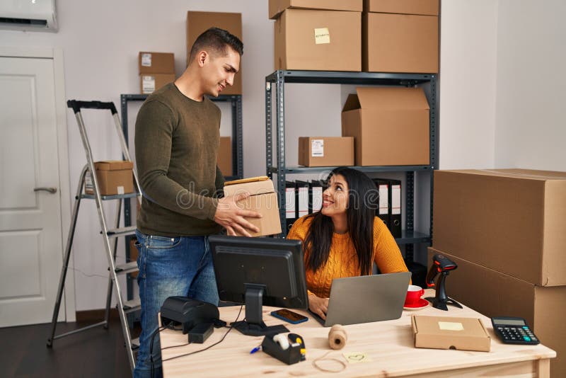 Man and Woman Ecommerce Business Workers Working at Ecommerce Office ...