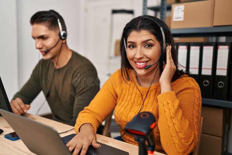 Man and Woman Ecommerce Call Center Agents Working at Ecommerce Office ...