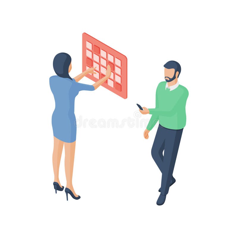 Man and Woman Entering Code in Digital Device Stock Vector ...