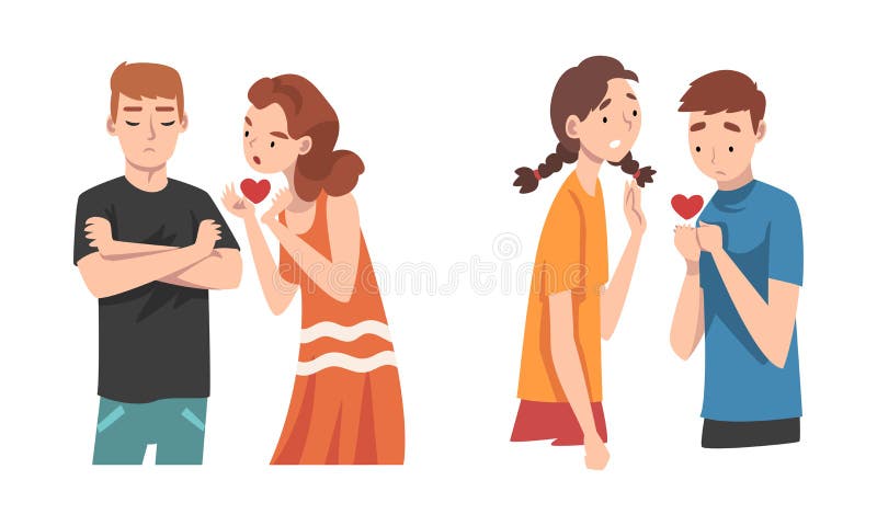 Man And Woman Experiencing Unrequited Love Feeling Vector Set Stock