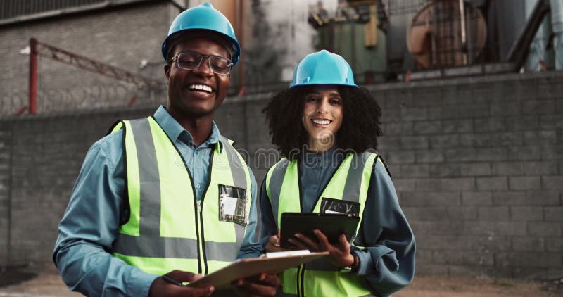 Engineering, Teamwork and People with Tablet, Construction Site and ...