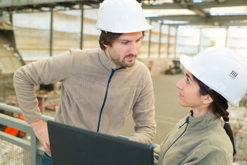 Man and Woman in Garbage Factory Stock Photo - Image of recycle ...
