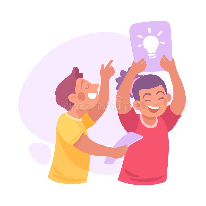 Man and Woman Having Bright Idea and Finding Smart Solution Cheering ...