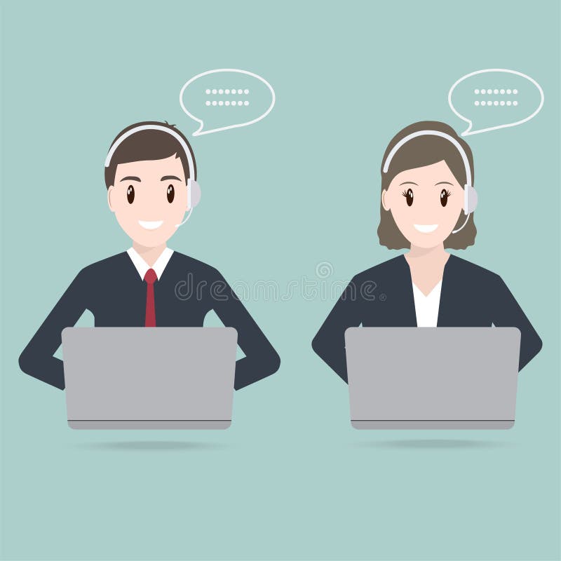 Man and Woman with Headphone Customer Service Icon Stock Vector ...