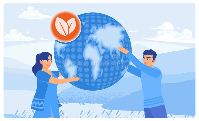 Man and Woman Holding Globe. Human Concern for the Environment Stock ...