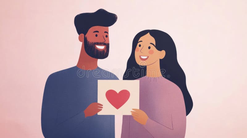 A Man and Woman Holding a Heart Sign Stock Illustration - Illustration ...