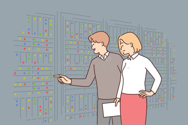 Man and Woman Inspect Server Equipment Choosing Place To Store and ...