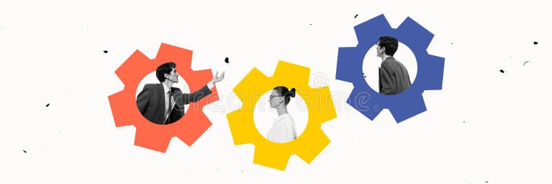 Man and Woman Interacting through Interlocking Gears, Representing ...