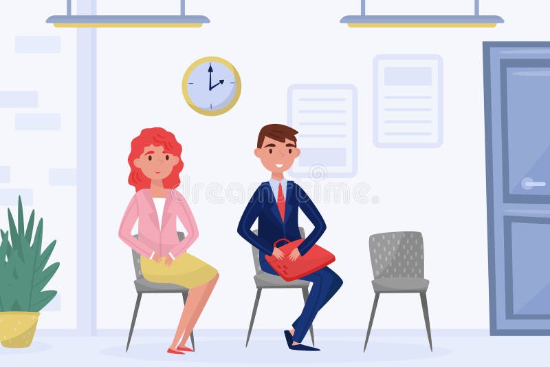 Man and Woman at Job Interview Wait for Their Turn Vector Illustration ... Man and Woman at Job Interview Wait for Their Turn Vector Illustration ...