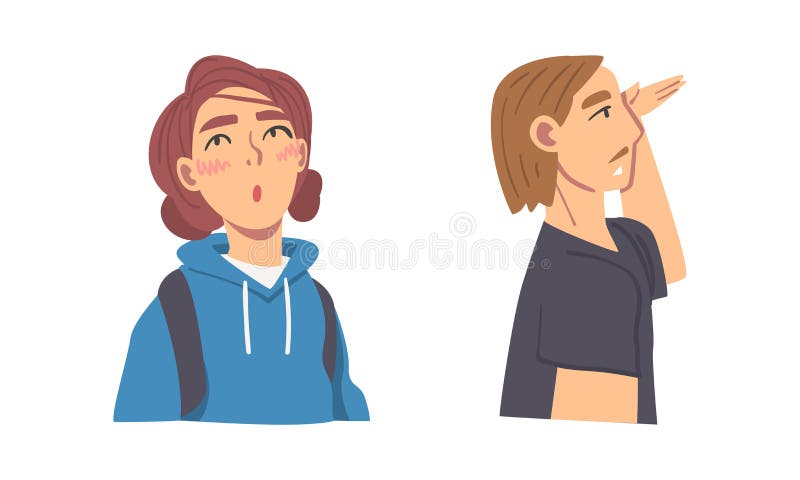 Man and Woman Looking in Different Direction with Face Expression ...