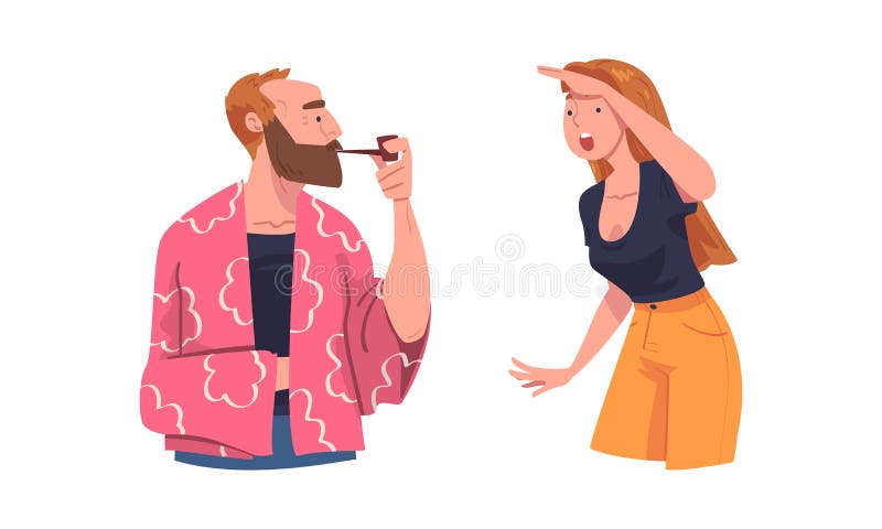 Man and Woman Looking at Something Interesting Vector Set Stock Vector ...