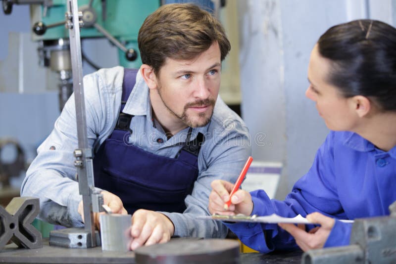 Man and Woman with Machine Cnc Stock Photo - Image of precision, small ...