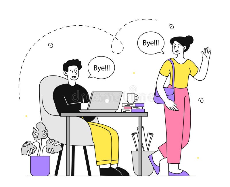 Man and Woman in Office Say Bye Vector Simple Stock Vector ...