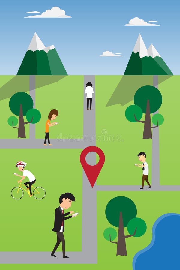 Man and Woman Play a Mobile Game Using Location on Road Search a Stock ...