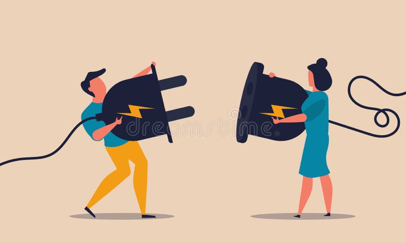 Man and Woman Plugin Together with Plug. Cooperation Partnership with ...