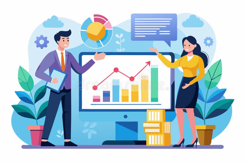 A Man and Woman Present Data Illustrating Company Growth through Charts ...