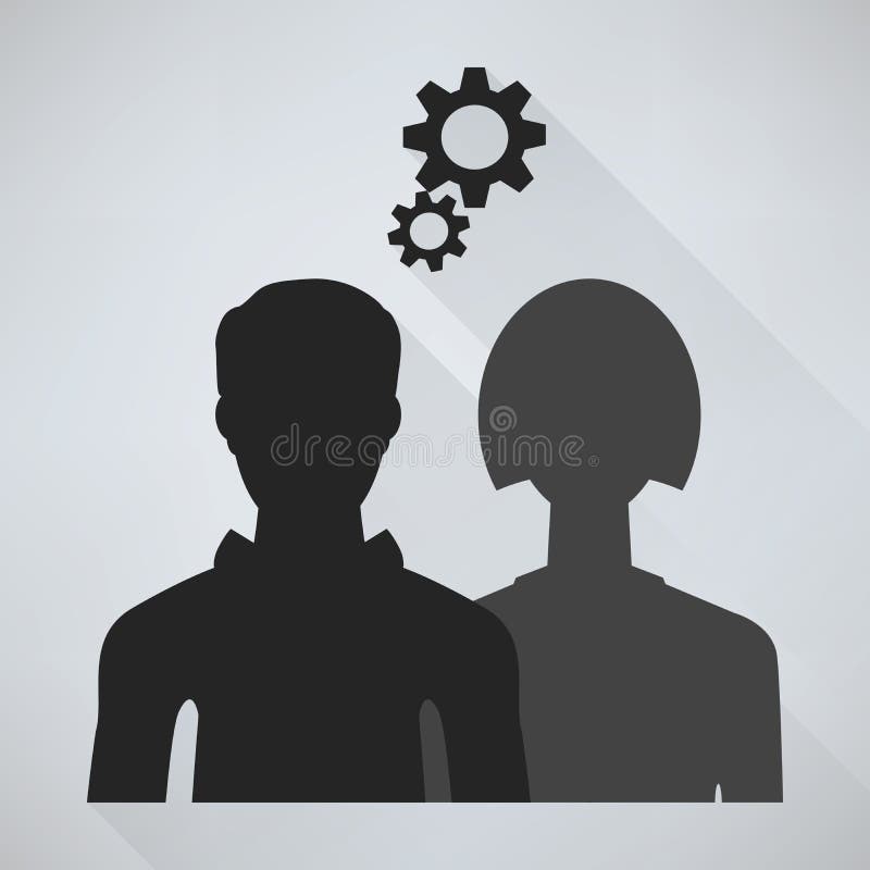 Man and Woman Process Icon Stylized with Long Shadow Effect Vector ...
