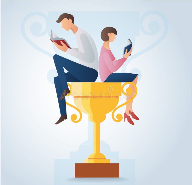 Man And Woman Reading Book Sitting On A Computer Vector Stock Vector