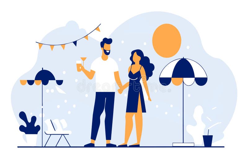 Man and Woman Relax Together with a Drink Under the Sun Stock Vector ...