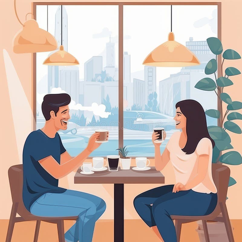 A Man and a Woman Sharing Coffee at a Table, Enjoying Leisure Time ...