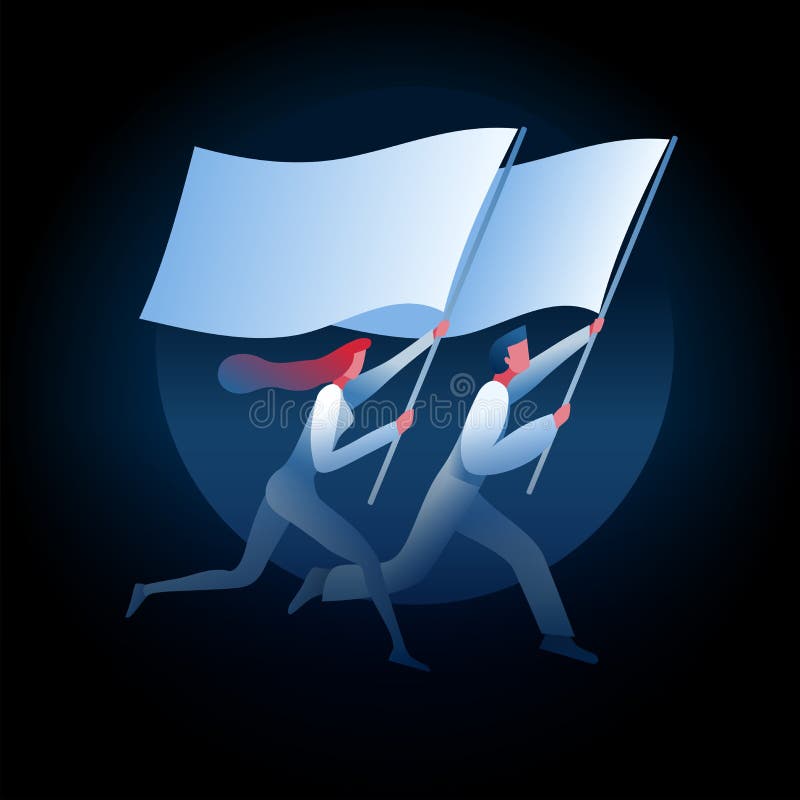 Man and Woman are Running with Flags Stock Vector - Illustration of ...