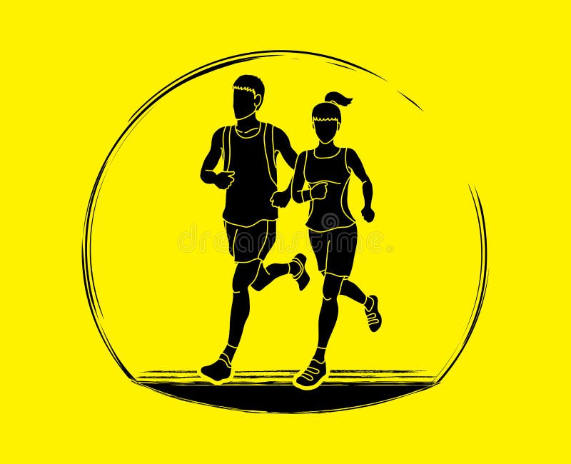 Man and Woman Running Together, Marathon Runner Stock Vector ...