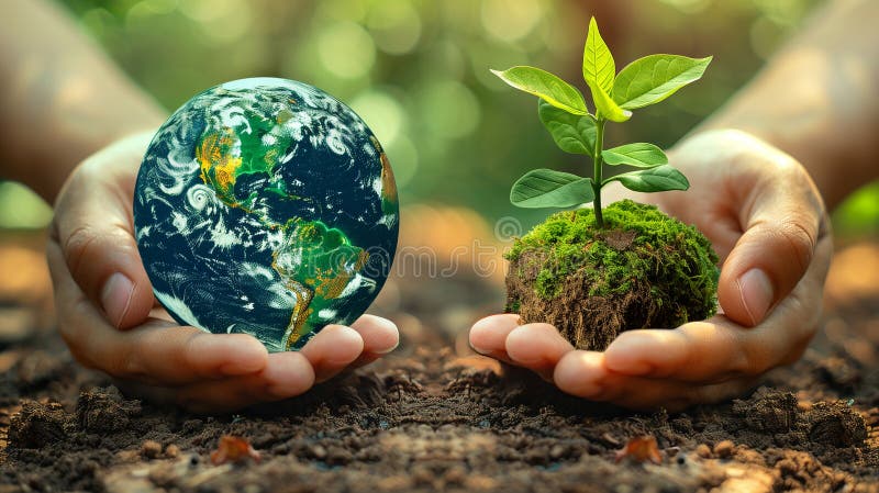 A Man and a Woman& X27;s Hands Lovingly Support Tiny Earth and a ...