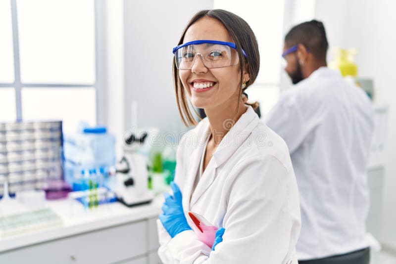 Man and Woman Scientist Partners Smiling Confident Working at ...
