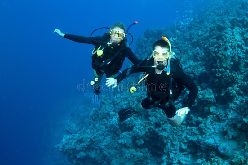 Man and Woman Scuba Diver Togrther Stock Photo - Image of underwater ...