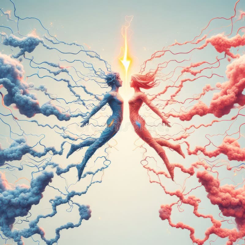 A Man and a Woman Separated by an Electric Discharge. Abstraction ...