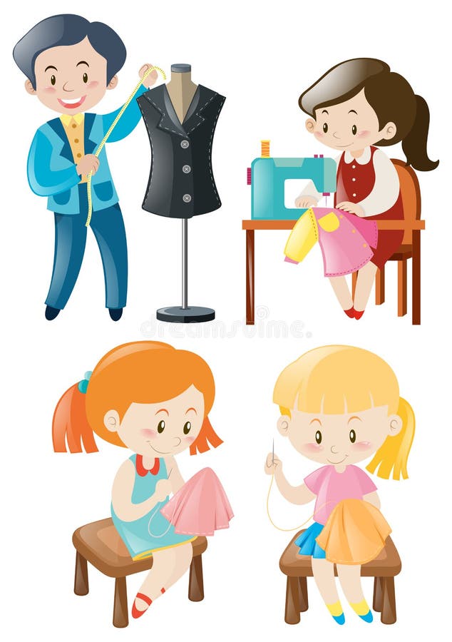 Woman Sewing And Mending Clothes By Hand Stock Vector - Illustration of ...