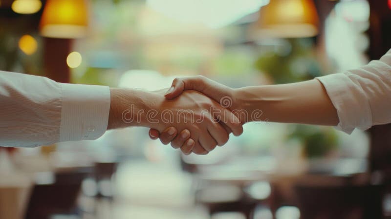 Man and Woman Shake Hands after Successful Meeting, Partnership Theme ...