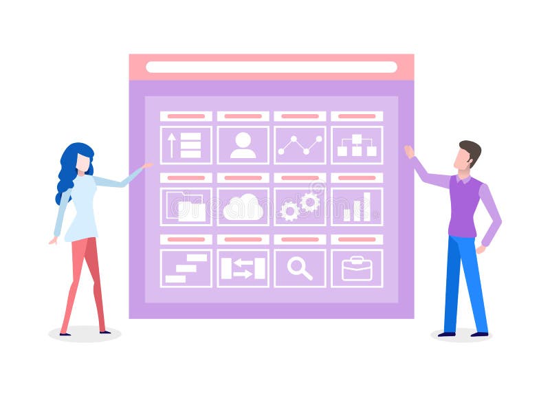 Man and Woman Showing Received Data on Board Stock Vector ...