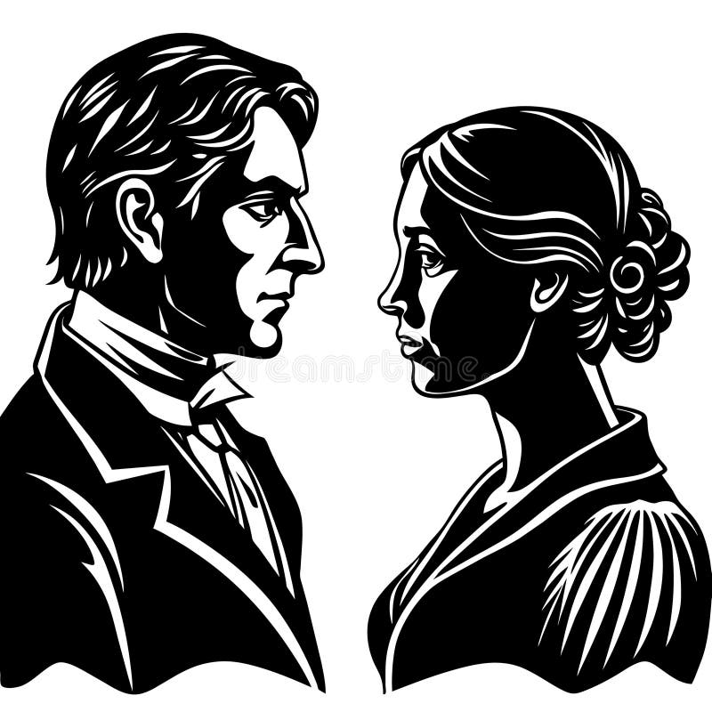Man And Woman Silhouette Face To Face – Vector Illustration Stock