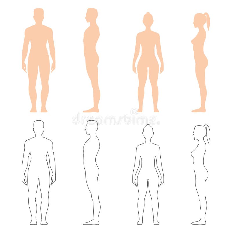 Outline Silhouette Of A Man And Woman On A White Background Stock