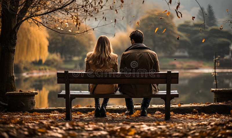 Man and Woman Sitting on Park Bench Stock Image - Image of leisure ...