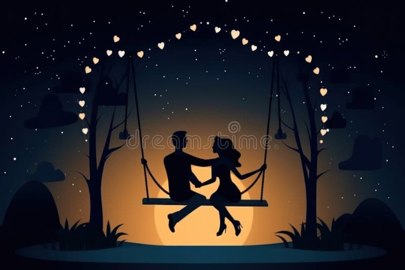 A Man and Woman Sitting on a Swing at Night. Generative AI Image. Stock ...