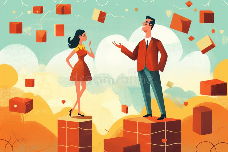 Man and Woman Solving Problems Talking To Each Other, Concept of ...