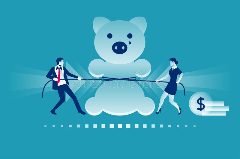 A Man and a Woman Squeeze the Family Budget. Symbol of a Decrease in ...