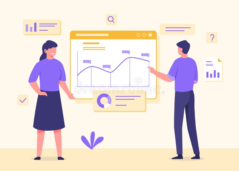 Man and Woman Standing in Front Screen Reading Analyzing Statistical ...