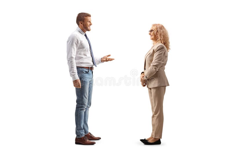 Man and Woman Standing and Talking Stock Photo - Image of standing ...