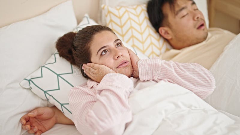 Man and Woman Stressed for Snoring at Bedroom Stock Video - Video of ...