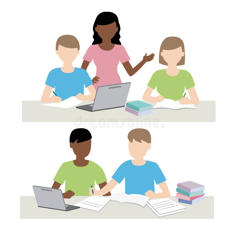 Man and Woman Study Together Stock Vector - Illustration of laptop ...