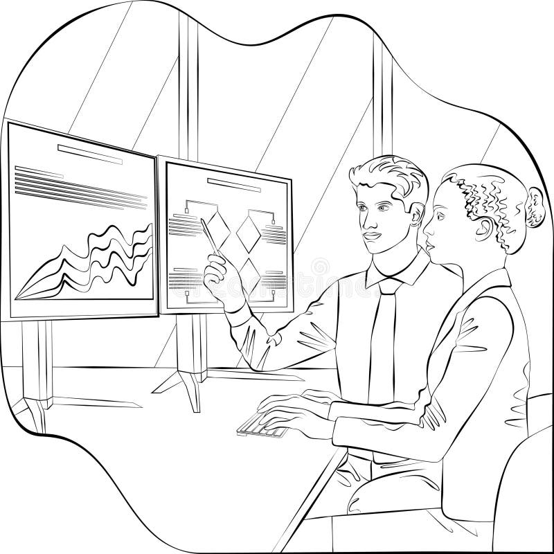 Man and Woman are Studying the Reports. Sketch Stock Vector ...