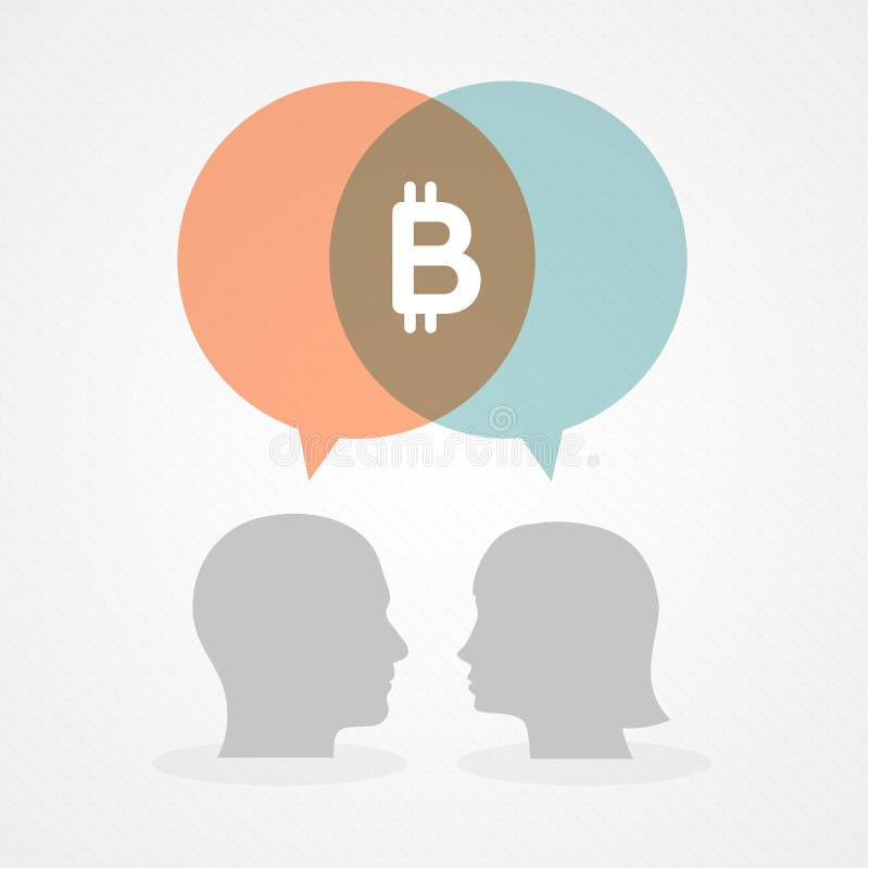 Man and Woman Talking about Bitcoin. Crypto Currency Concept. Digital ...