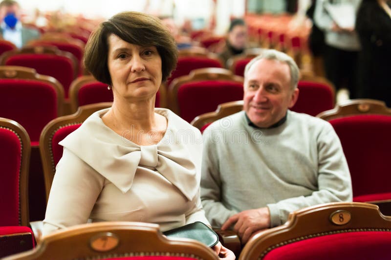 Man and a Woman in the Theater Watching a Performance Stock Image ...