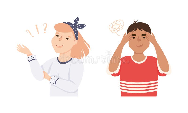 Man Thinking and Figuring Something Out Searching for Idea Vector Set ...