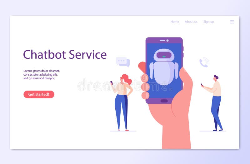 Man and Woman Use Chat Bot Services. Concept of Virtual Assistant ...