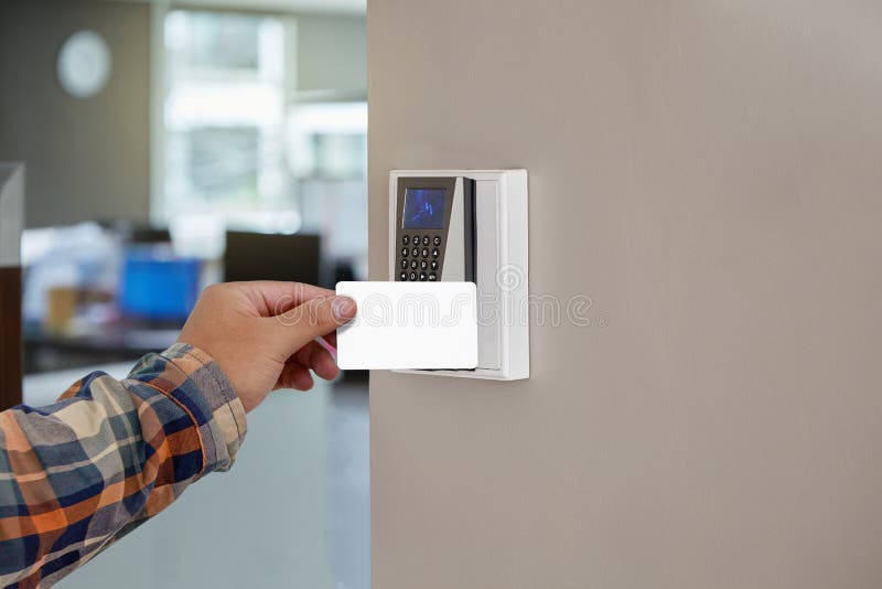 Man or Woman Use Key Card for Enter Digital Security Door Stock Photo ...