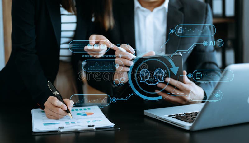 Man and Woman Using Chat Bot in Smartphone Intelligence Ai. Chat with ...